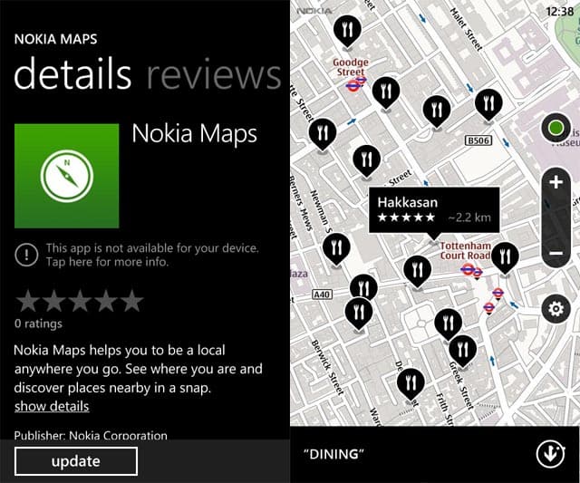 Fotos do Nokia Maps rodando no Windows Phone 7